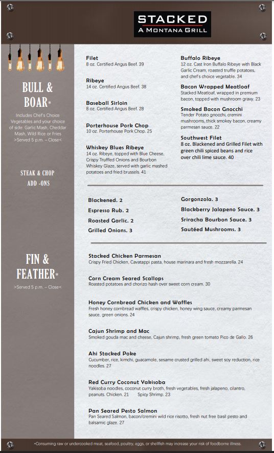 Menu | Stacked, A Montana Grill