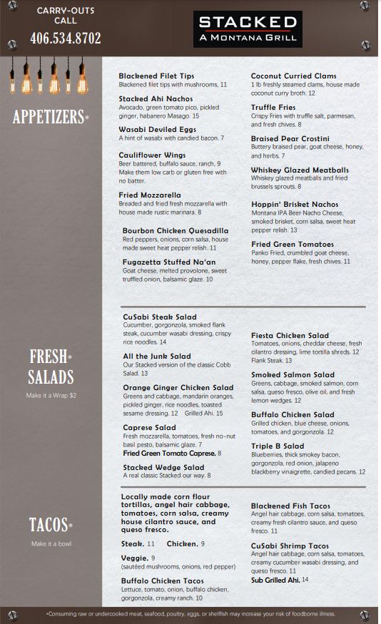 Menu | Stacked, A Montana Grill