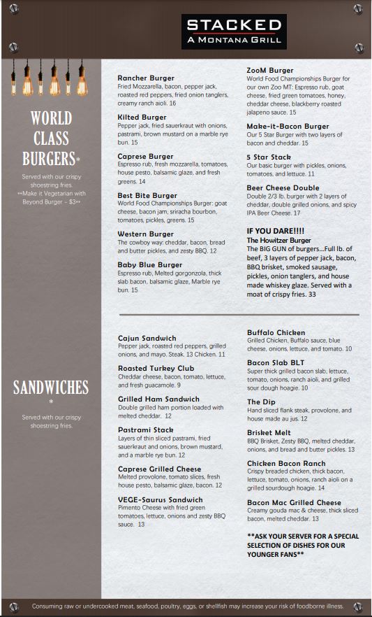 Menu | Stacked, A Montana Grill